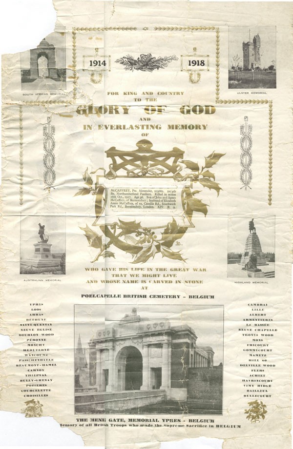 Memorial Scroll - 4th Northumberland Fusiliers